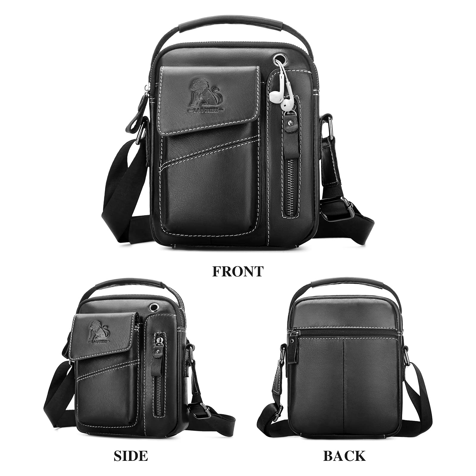 BAIGIO Men's Genuine Leather Shoulder Bag CrossBody for Men Messenger Briefcase Handbag Satchel Bag Leather Purse