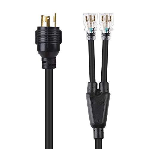 Cable Matters LED-Lit 3 Prong 30 Amp to 15 Amp Adapter for Generator (30 AMP to 110 Adapter Splitter) 3 Feet - NEMA L5-30P to 2X 5-20R & LED-Lit 4 Prong 30 Amp to 15 Amp Adapter 30 Inches