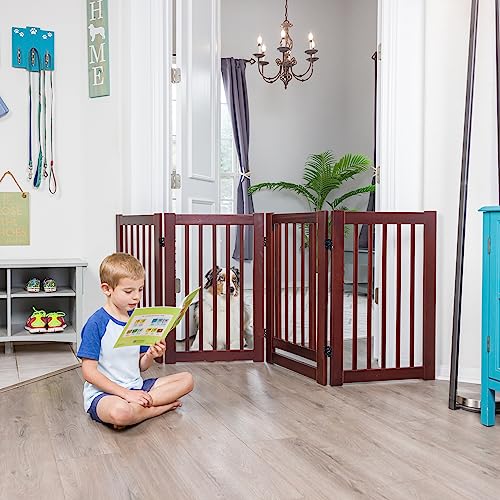 Primetime Petz 360 Configurable Dog Gate with Door โ Indoor Freestanding Walk Through Wood Pet Gate,Walnut