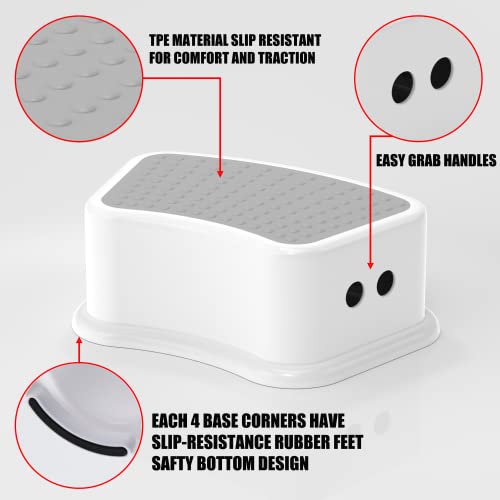 UNCLE WU (2 Pack) Kids Step Stool - Toddler Step Up Stool for Kitchen - Bathroom Safety Bottom as Toilet Stool - Slip-Resistant Surface1 Step Stool for Kids/Adult (Pink White)