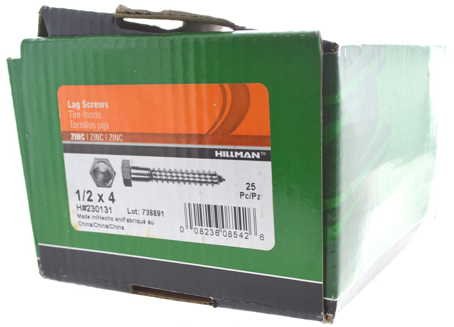 The Hillman Group 230131 Hex Lag Screw, 1/2-Inch X 4-Inch, Zinc (25-Pack)