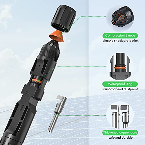 Bateria Power 12PCS Solar Cable Connectors, Male&Female IP67 Waterproof Solar Panel Connectors with Spanners