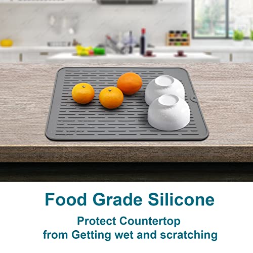 MENTBERY Dish Drying Mat, Silicone Dish Drying Mat for Kitchen Counter, Heat Resistant Non-slip Dish Mat Drying Kitchen Mat 16x12 Inch, Gray