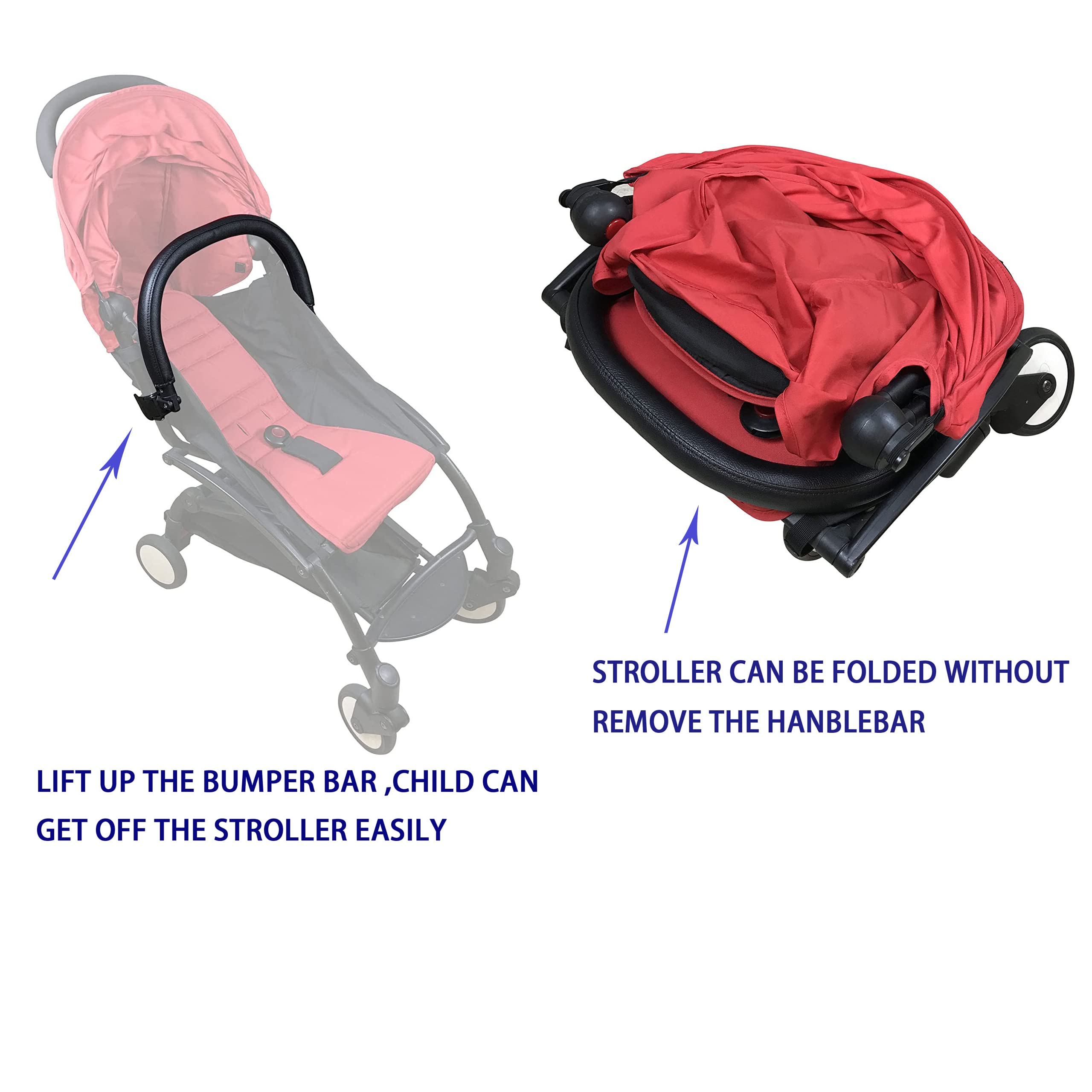Baby Stroller Bumper Bar,Armrest,Crossbar,Handle bar,Handrail Compatible with BBZ Yoyo Stroller/Yoyo+ / Yoya Stroller Accessories-Black PU Leather