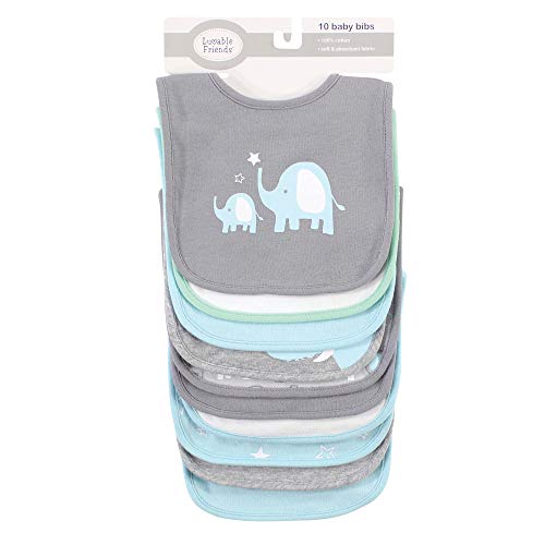 Luvable Friends Unisex Baby Interlock Cotton Drooler Bibs, Boy Basic Elephant, One Size