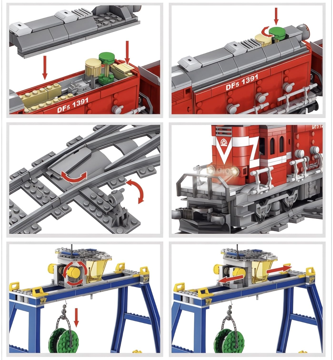 General Jim's Red Diesel Cargo Train Building Blocks Set - 1000+ Piece City Series with Automatic Running System, Railway Tracks, and Truck - Compatible with Major Brick Building Brands
