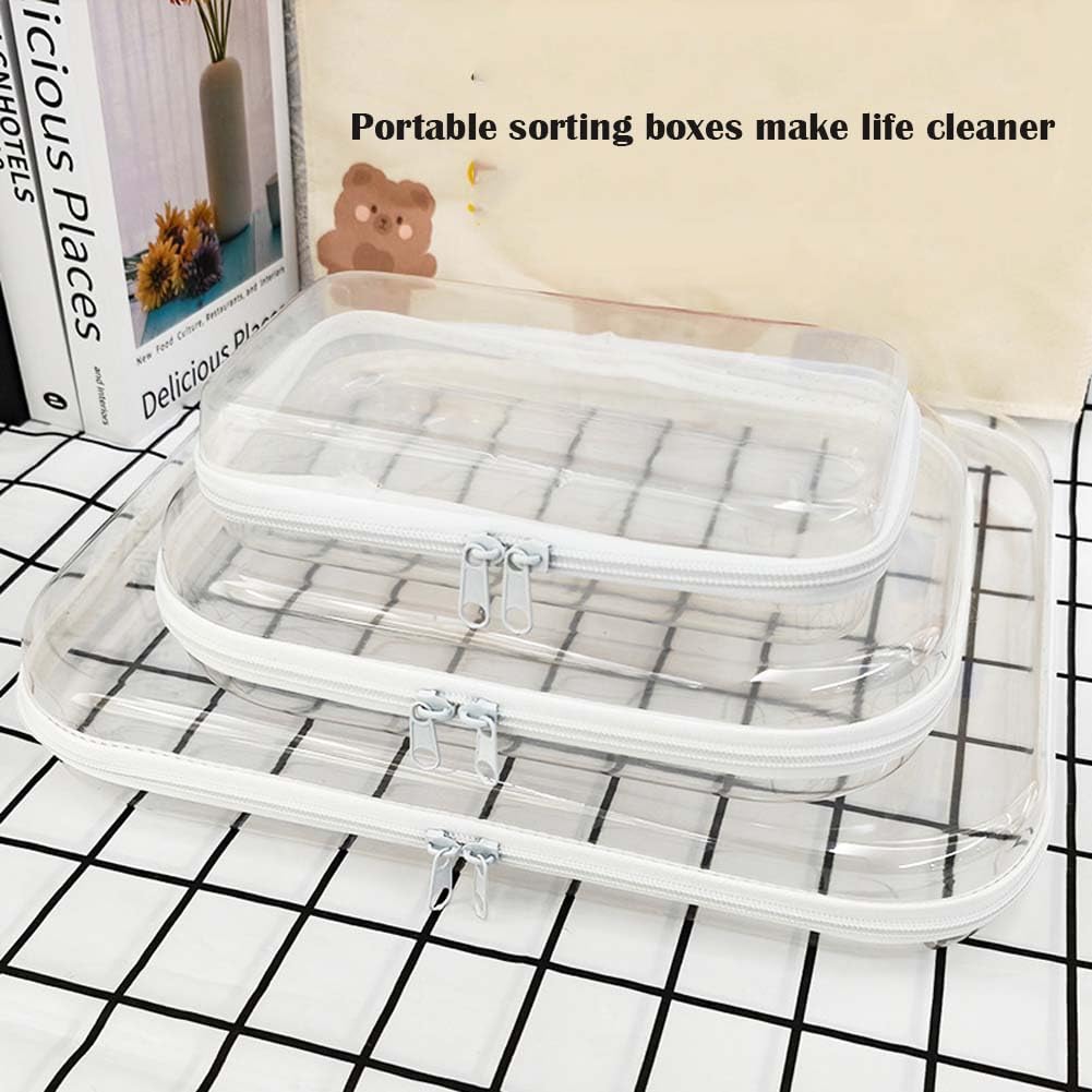 Clear Zipper Storage Bags Hard Shell, Clear Hard Shell Zipper Case, Zippered Transparent Cases for Snacks, Portable Waterproof Cosmetic Bag with Zipper, for Travel Essentials - White (S)