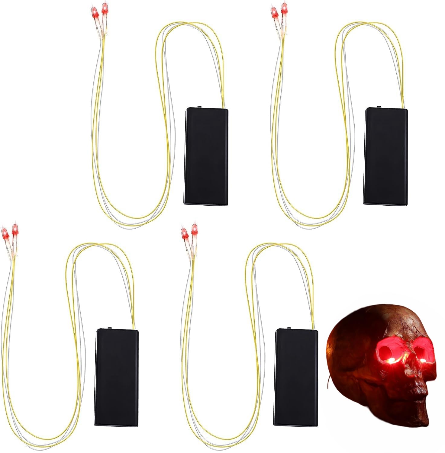 Breyoueze 4 Pcs Halloween LED Red Glowing Laser Eyes for Mask Light Eyes,Paired with Battery Box to Install Batteries, Excluding Batteries (red)