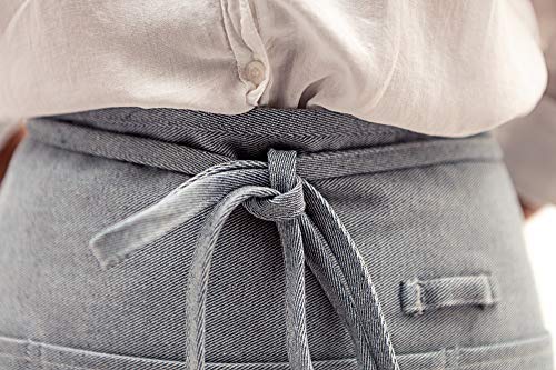 MEEMA Blue Half Apron with Pockets | Upcycled Denim and Cotton | Ideal for Restaurant Unisex Waitress Apron | 23X13 in, One Size Fits All
