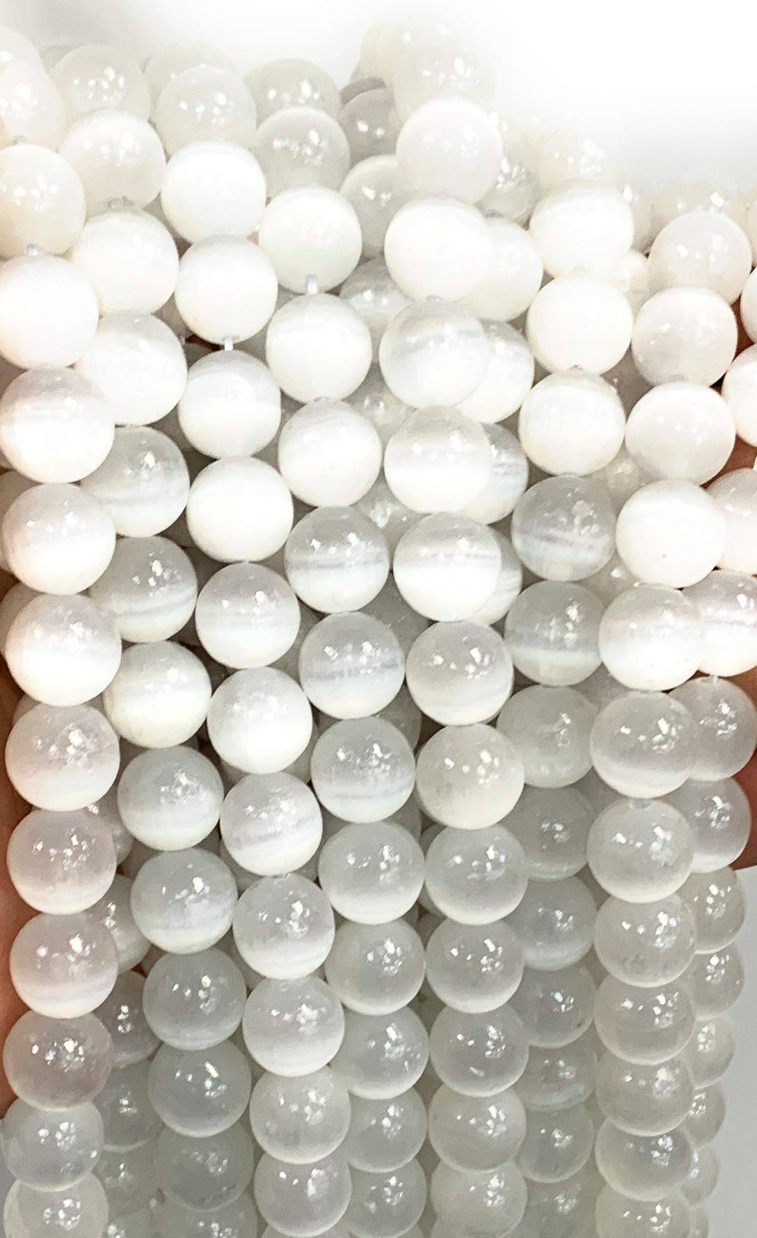 Beadalgo - AAA Quality Natural Moroccan Selenite Round Beads for Healing and Metaphysical Therapy. (8 MM)