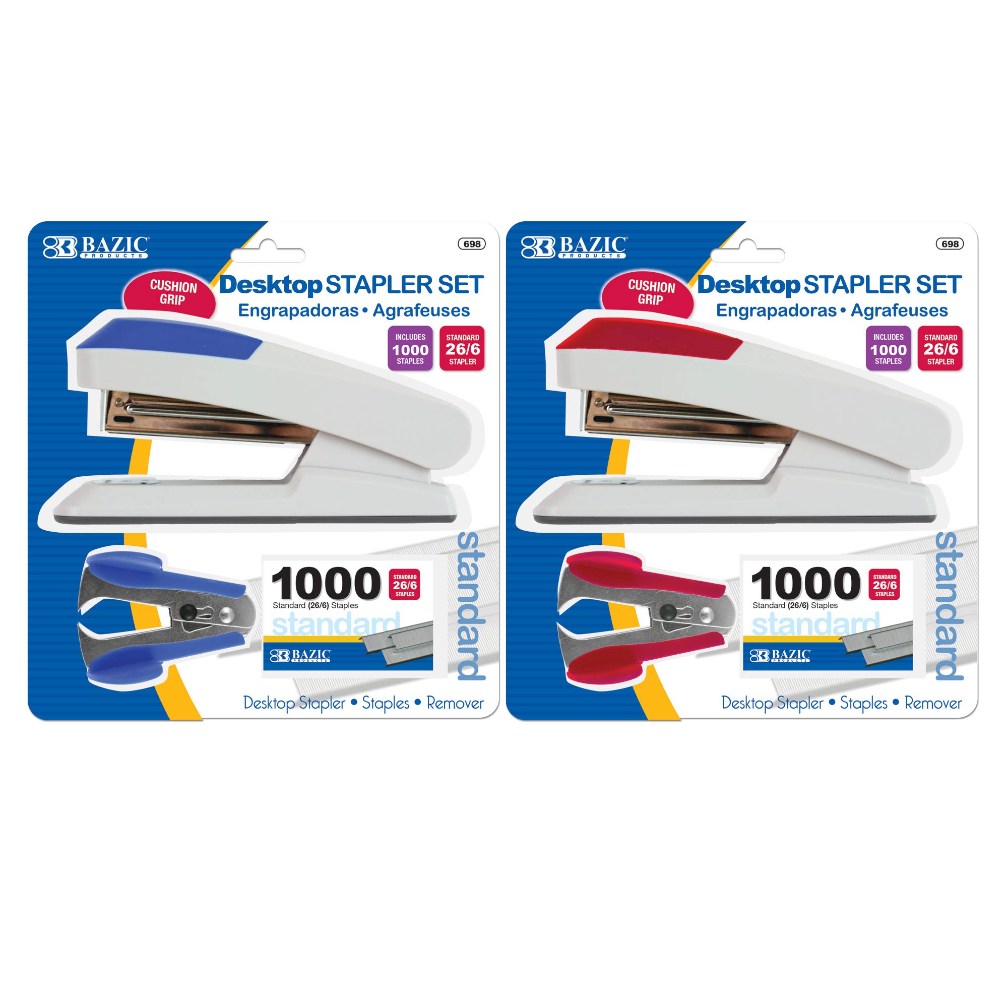 BAZIC Desktop Stapler + Staple Remover + 1000 Staples, Soft Grip Heavy Duty Staplers, 20 Sheets, Safety Lock Removers, for Office School Home, 12-Pack