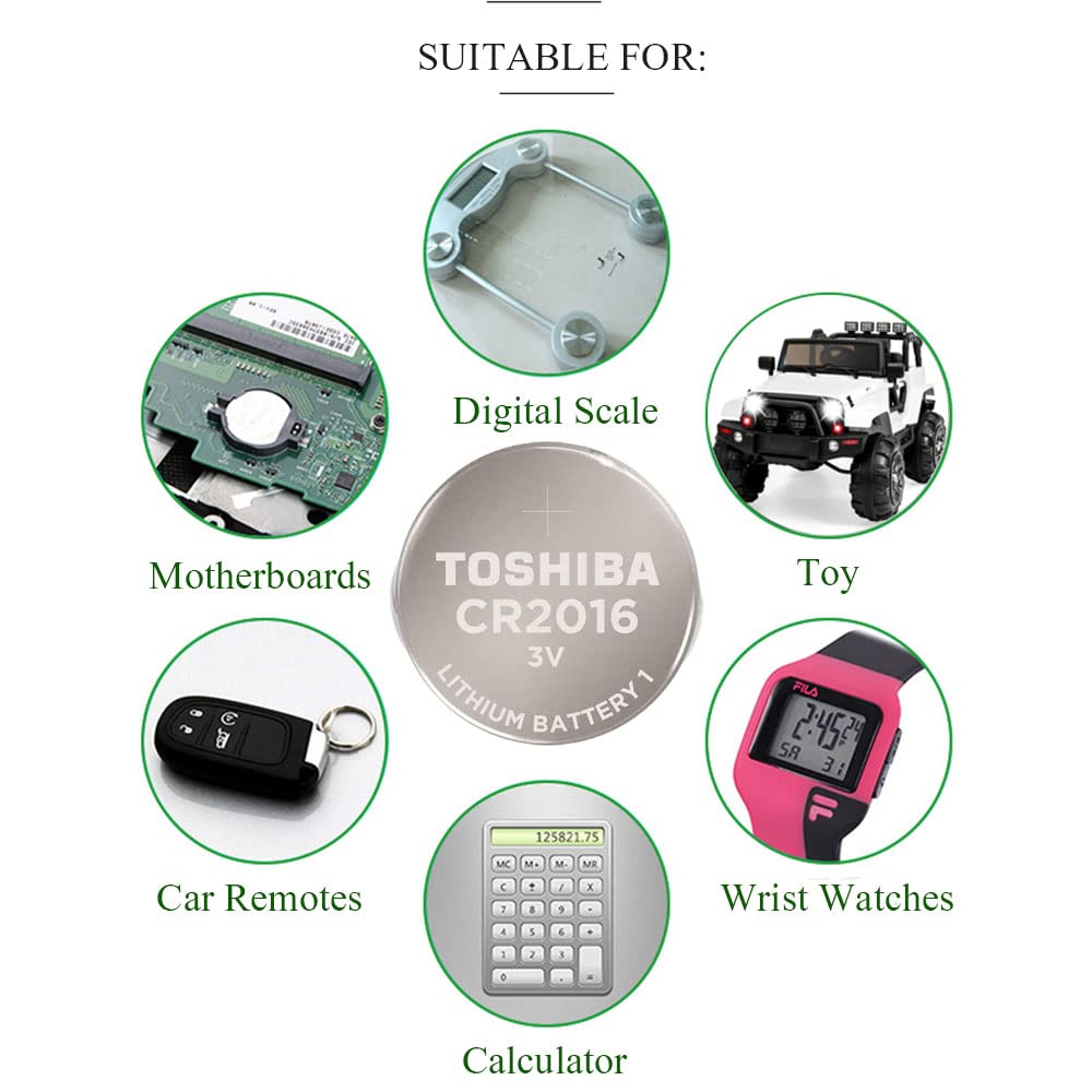 Toshiba CR2016 3V Lithium Coin Cell Battery Pack of 5