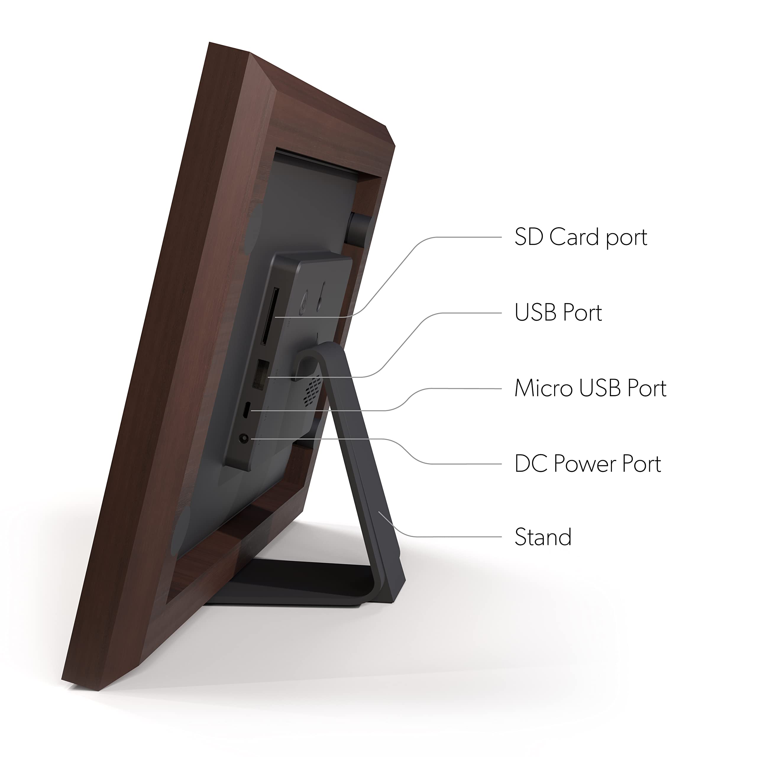 Brookstone PhotoShare 10.1” Smart Digital Picture Frame, Send Pics from Phone to Frames, WiFi, 8 GB, Holds 5,000+ Pics, HD Touchscreen, Premium Espresso Wood, Easy Setup, No Fees