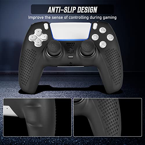 FAMOMI PS5 Controller Skin, Anti-Slip Soft Silicone Protective Cover Case for Playstation 5 Dualsense Controller Grip Accessories, 2 Pack with 8 x Thumb Grip Caps (Black&White)