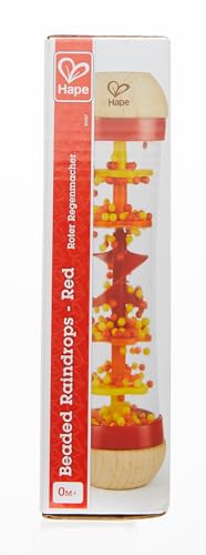 Hape Beaded Raindrops | Mini Wooden Musical Toddler Instrument, Shake & Rattle Rainmaker Toy, Red