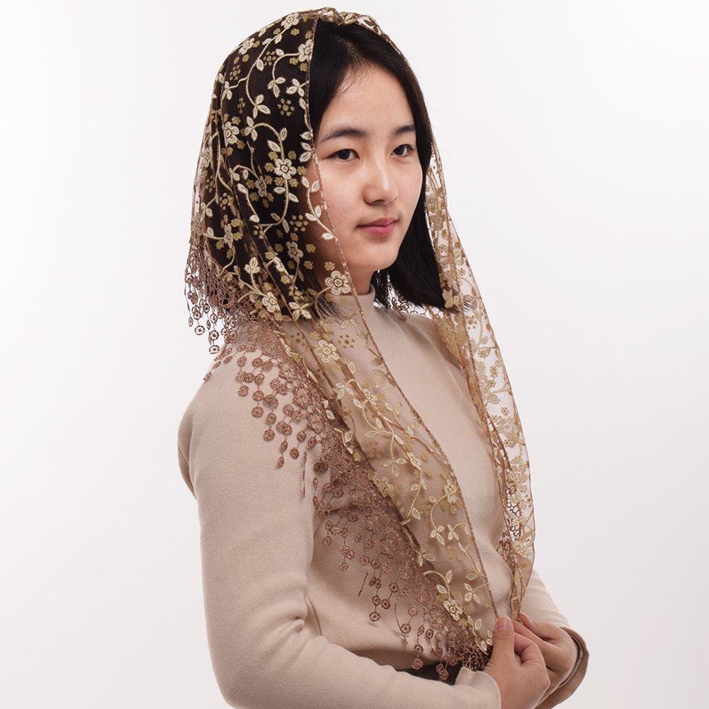 BLESSUME 1pc Women Triangle Pattern Veil Classic Mantilla Soft Lace Chapel Veil