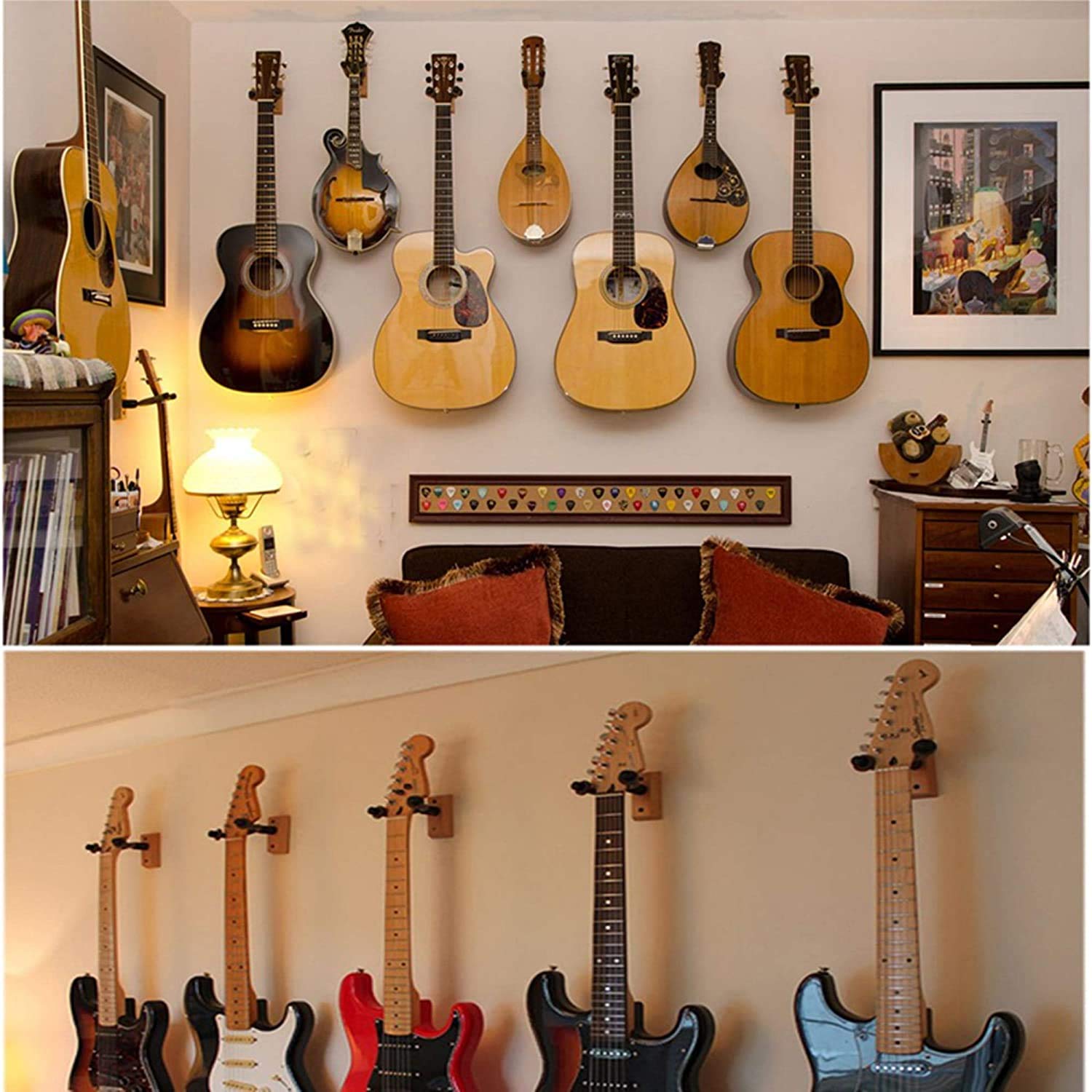 Lejoy Guitar Hangers Wall Mounts Holder Stand for Acoustic Electric Guitar Bass Ukulele-Beech wood (2-pack)