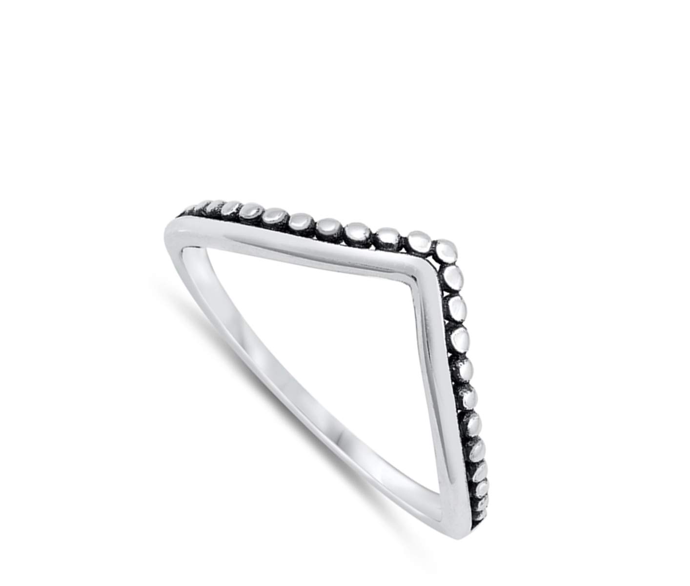 Beaded Oxidized Bali Chevron Pointed Ring .925 Sterling Silver Band Size 11