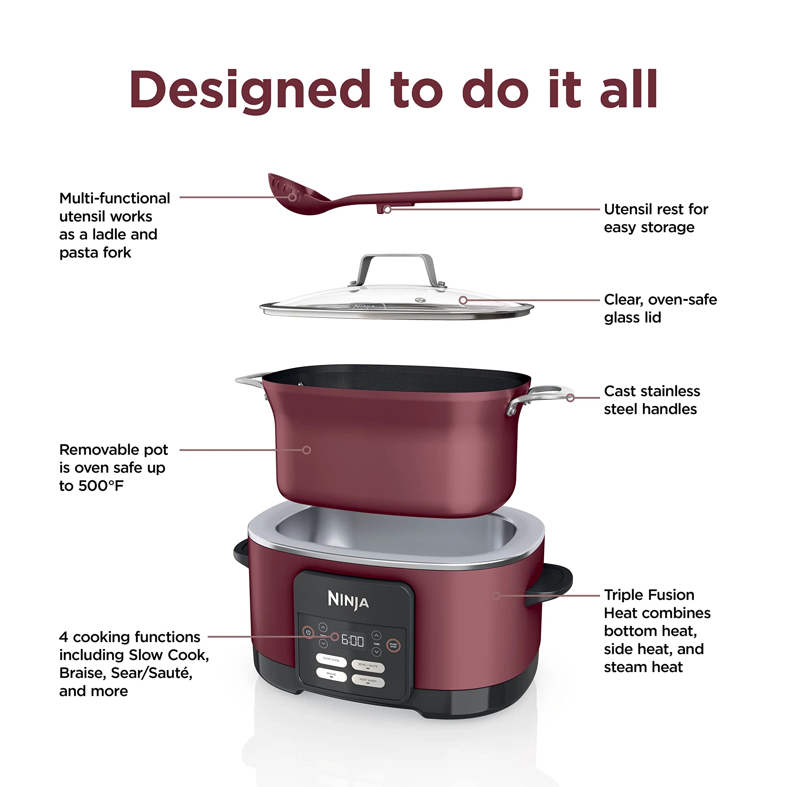 Foodi PossibleCooker 8.5Quart Multi-Cooker, with Slow Cooker, Pressure Cooker MC1000