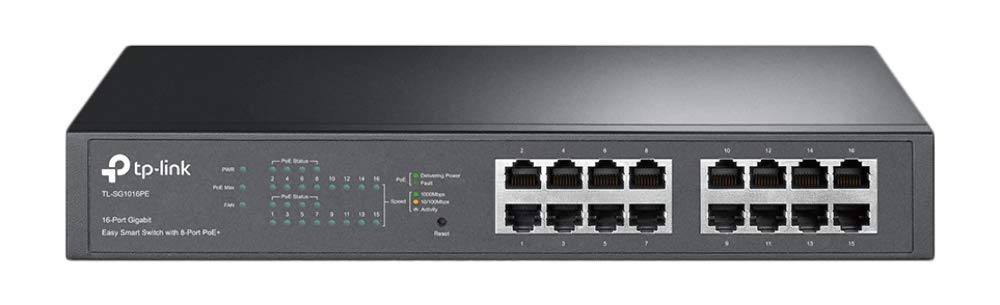 TP-LINK (TL-SG1016PE) 16-Port Gigabit Easy Smart Desktop/Rackmount Switch, 8-Port PoE, Metal
