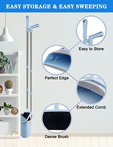 Broom and Dustpan Set for Home with Long Handle Upright 50'' Broom with Dustpan Combo Set Broom and Dustpan Set Heavy Duty Indoor Outdoor Broom for Kitchen Office Lobby Use
