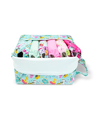 Mumsbest Cloth Diaper for Baby Girls with Tummy Panel, 6 Pack Reusable Adjustable Washable AWJ Lining Pocket Nappy with 6 Inserts & 1 Diaper Wet Bag (Girl)
