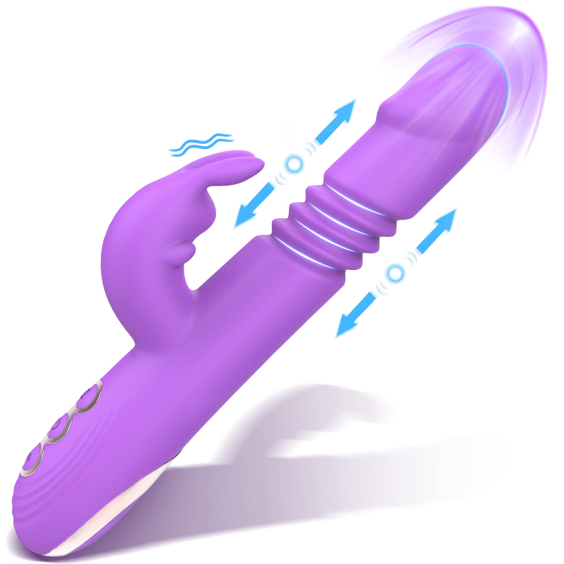 Beaded Thrusting Rabbit Vibrator - BOMBEX William, 9.8" Triple Action G Spot Vibrator with Independent Clitoral Stimulator, 10 Patterns, Waterproof & Rechargeable Sex Toys for Women, Rose