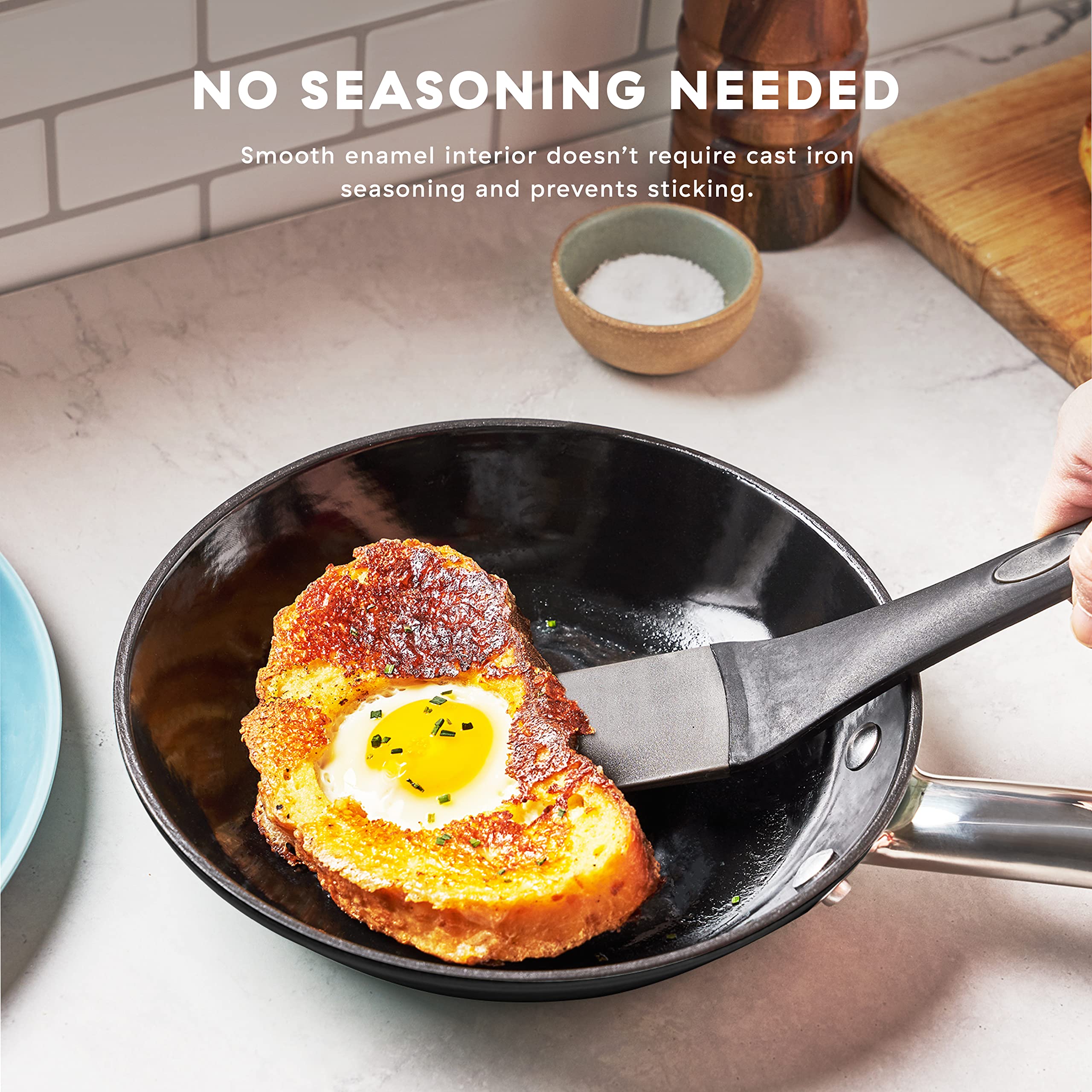 DASH Delish 8" Lightweight Cast Iron Pan for Pancakes, sauces, vegetables, pasta, and more - Black