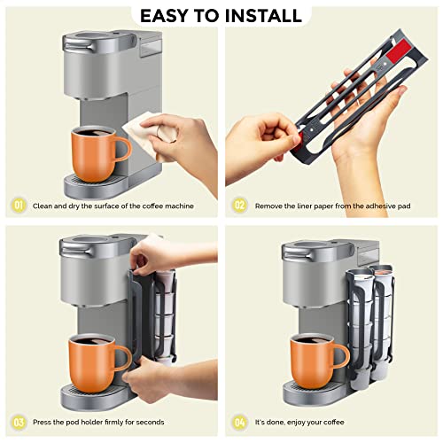 Kedofa K Cup Holder for Keurig- Coffee Pods Holder Side & Wall Mount Hanging- K-cups Pods Organizer, K-pod Storage Stands Rack- Save kitchen Space- Black (2 Rows/for 10 K Cups)