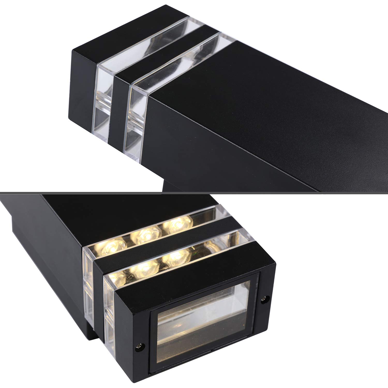 LANFU 12.8inch LED Outdoor Rectangular Modern Wall Sconce Waterproof 12W, Black Exterior Wall Light Fixture Outside for House Patio Garage,2700k Warm White, IP65 Waterproof Up and Down Light (1 PCS)