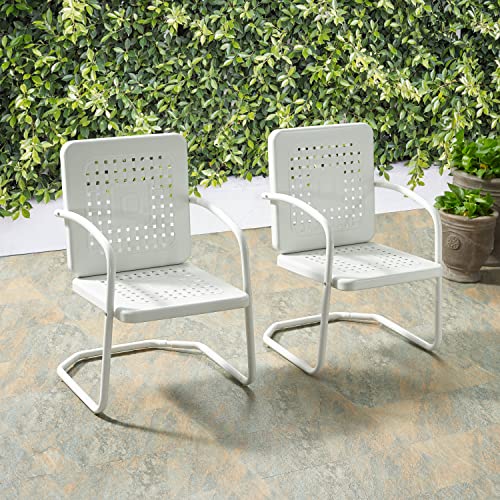 Crosley Furniture Bates 2-Piece Outdoor Chair Set, Retro Metal Patio Chairs for Dining, Porch, Deck, Balcony, White Gloss