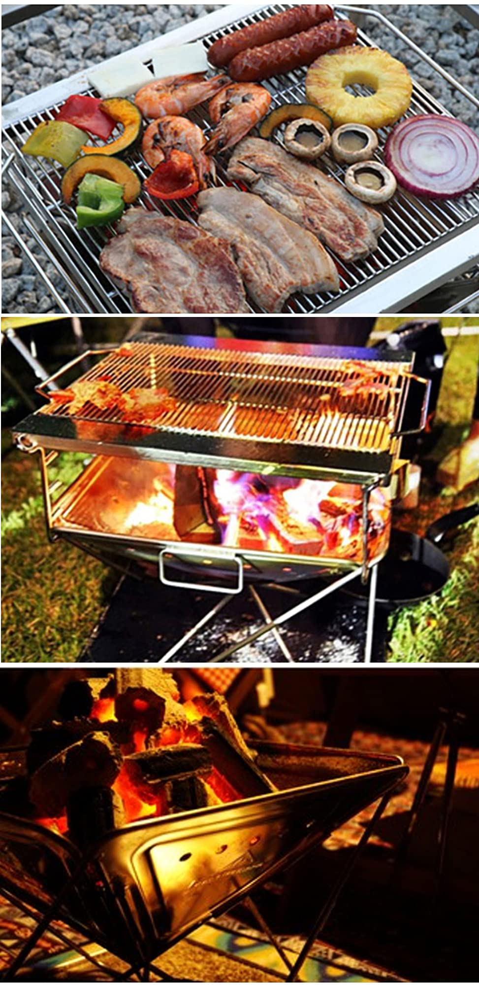 CAMPINGMOON 3-in-1 Portable Stainless Steel Wood Burning Grill and Fire Pit 16x18-inch with Carrying Bag MT-045