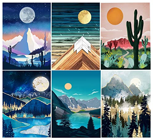 LWZAYS Paint by Numbers for Adults and Kids Beginner,Landscape Painting by Number Kits On Canvas,Without Frame DIY Color Landscape Oil Painting Acrylic Paints,Home Wall Decor(6 Pack 8x12 in)