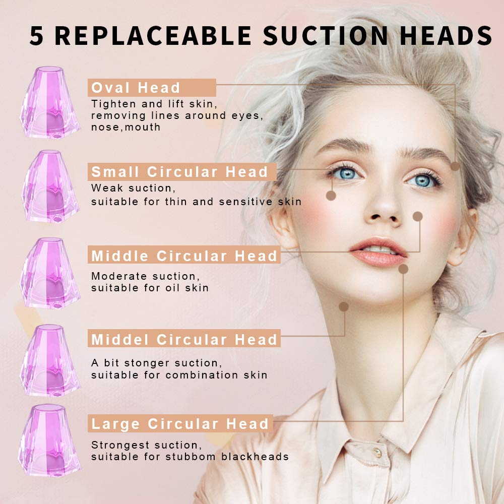 Blackhead Remover Vacuum Pore Cleaner - Merece Upgraded Black Head Vacuum Electric Blackhead Comedone Extractor Tool USB Rechargeable Face Acne Whitehead Removal Treatment with 3 Skin Care Light