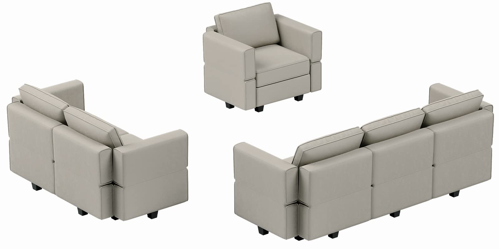 Belffin Modular Sofa Set for Living Room Furniture Sets 3 Piece with Storage Seat Velvet Sofa Couch Set Grey