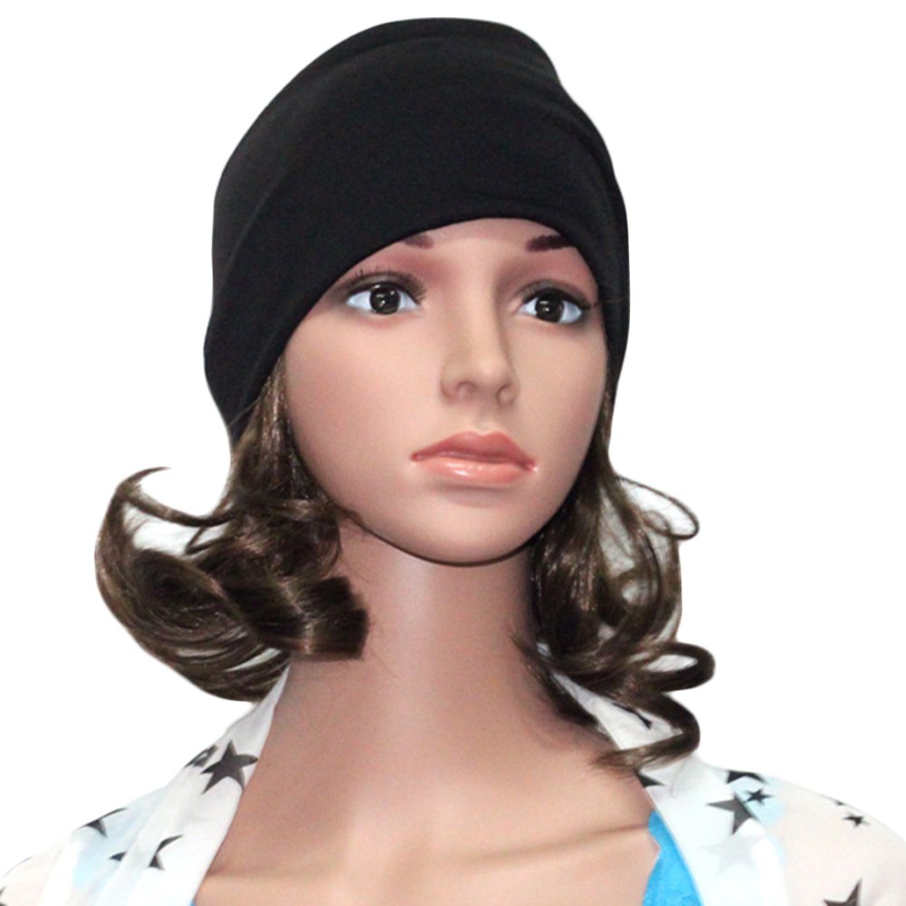 BaiX Women's Solid Stretch Wide Sports Headband Cotton Yoga Hairband Bandanas Black
