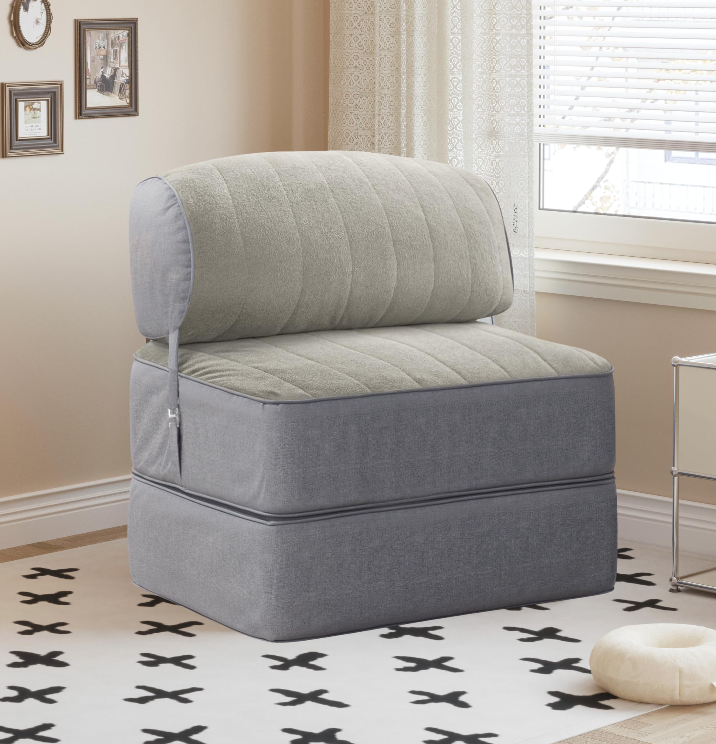 Daneey Convertible Folding Sofa Bed, Folding Chair Bed, Convertible Chair Bed Sleeper and Fold Out Couch, Foam Floor Sofa Couch Bed, Futon Sofa Bed for Bedroom/Living Room/Dorm, Gray