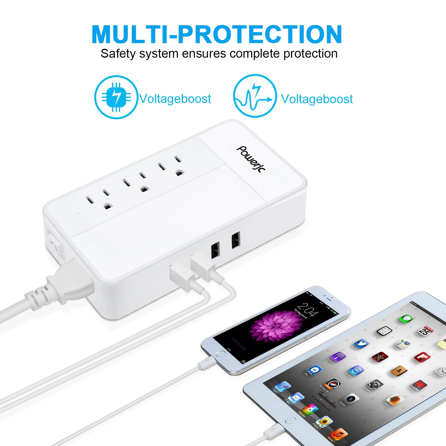 Travel Adapter Power Voltage Converter Step Down 220V to 110V 1875W with 4 Smart USB Charging for Hairdryer ETL Powerjc