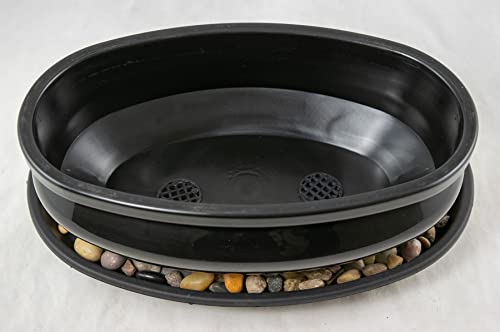 Calibonsai 9'' Oval Heavy Duty Black Plastic Bonsai Training Pot, Cactus & Succulent Planter + Tray + Rock + Mesh Combo