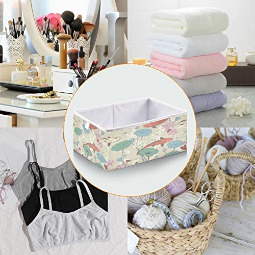 Kigai Lotuses and Carps Pattern Open Home Storage Bins for Home Organization and Storage, Collapsible Closet Storage Bins, 15.75"L x 10.63"W x 6.96"H