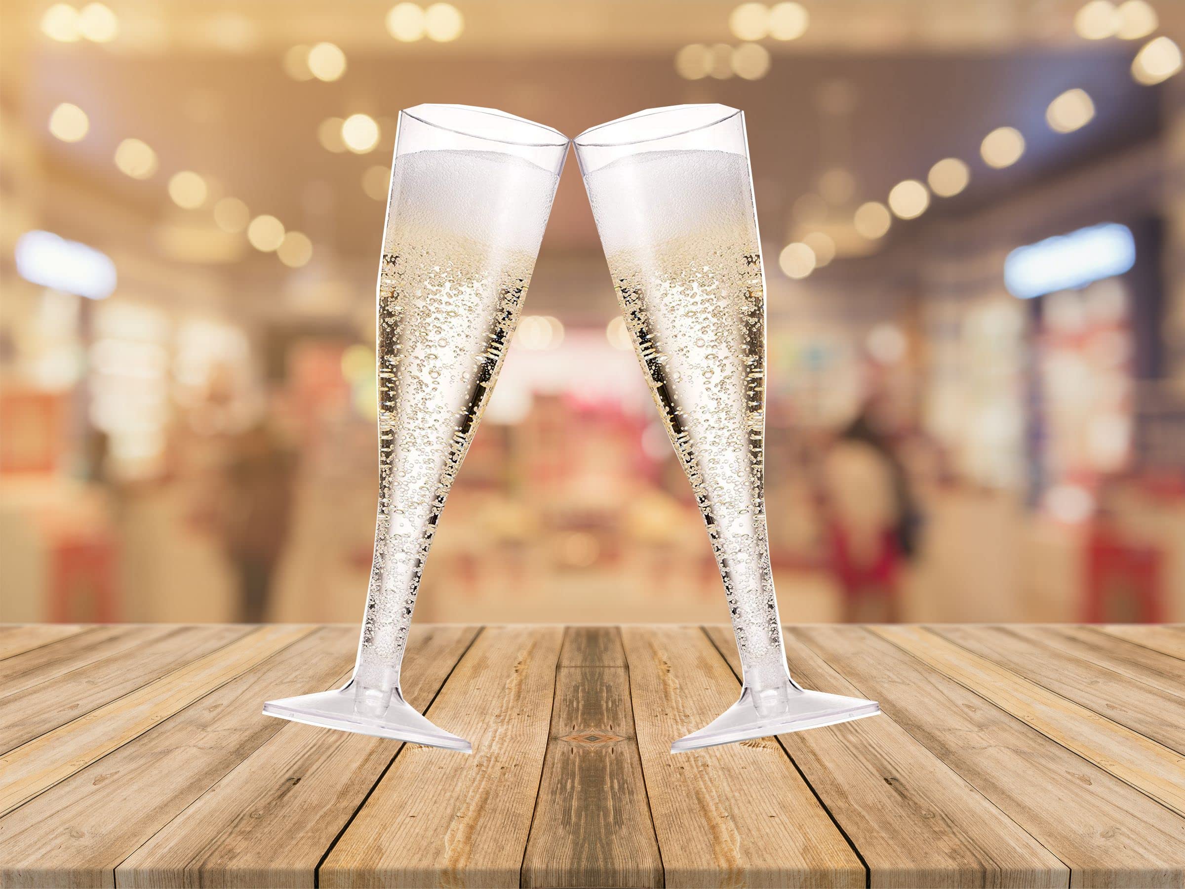 BloominGoods Plastic Champagne Glasses, 50-Pack Disposable or Reusable Large Champagne Flutes, 7 oz