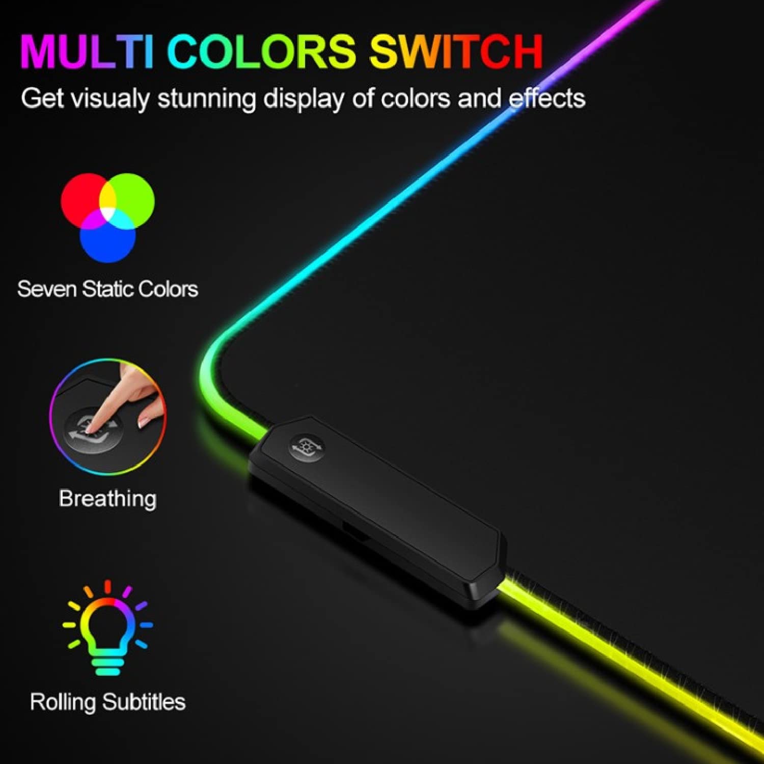 TalkWorks Extra Large RGB Gaming Mousepad - Non-Slip Rubber Base, Micro-Textured Durable Cloth, 7 Colors, 14 Lighting Modes, On/Off Light Switch, USB Device Interface - 12 x 31.5 Inches, Black