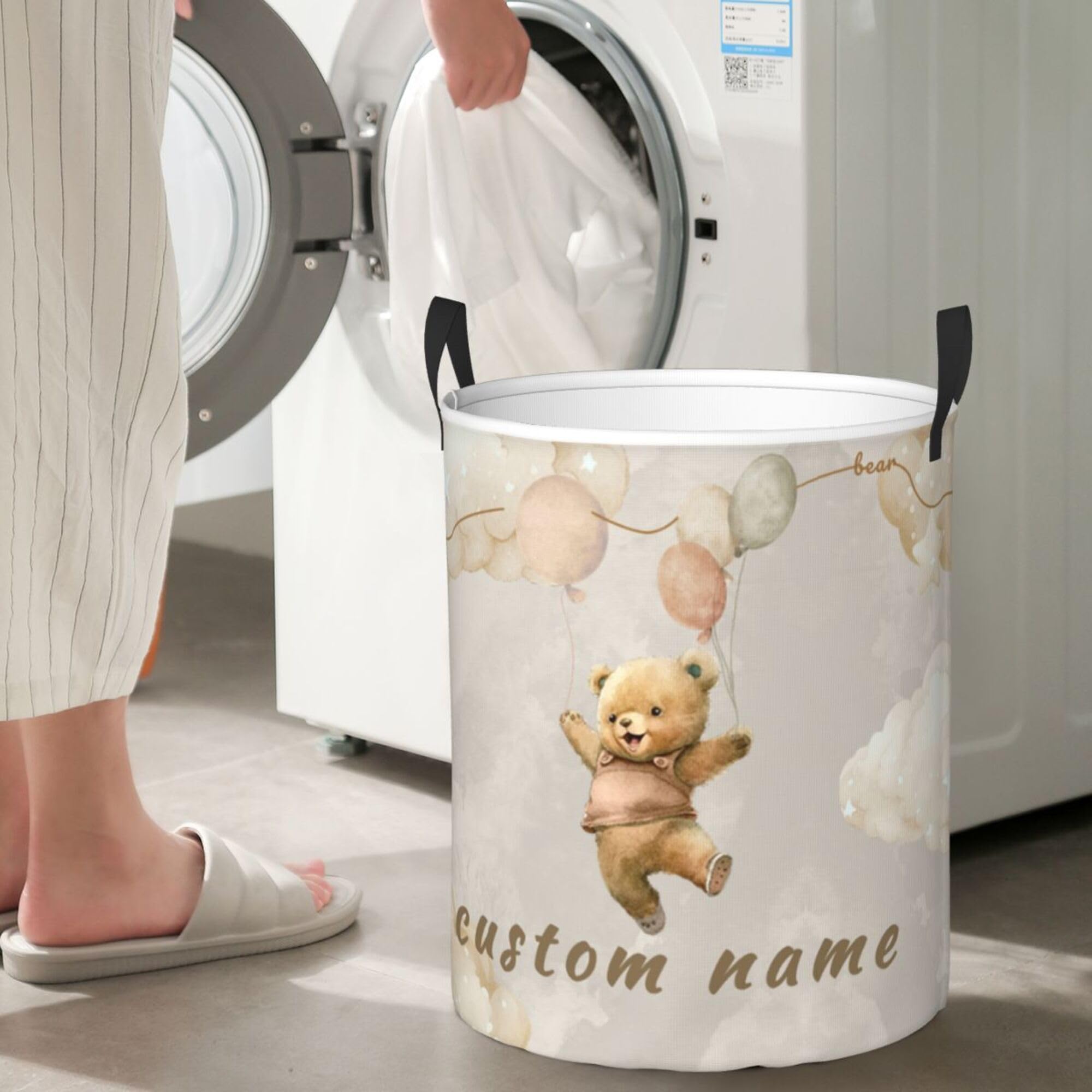 Custom Laundry Basket with Name Personalized Baby Laundry Hamper Customized Collapsible Storage Basket with Handle for Living Room Bedroom