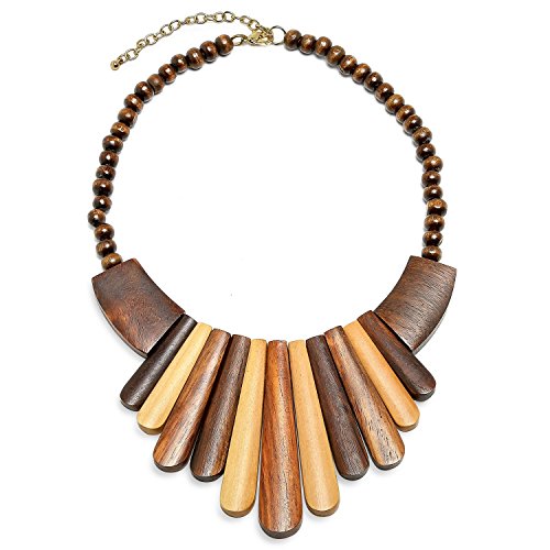 Bling Jewelry Big Tribal Artisan Multi Tone Teak Wood Boho Tribal Fan Bib Collar Statement Necklace for Women Adjustable