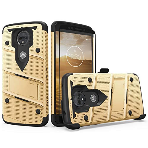 ZIZO Bolt Series Motorola Moto e5 Supra Case Military Grade Drop Tested with Tempered Glass Screen Protector Holster e5 Plus Gold