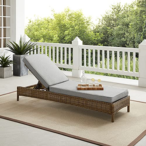 Crosley Furniture Bradenton Reclining Wicker Outdoor Chaise Lounge Chair for Patio, Deck, Backyard, Poolside, Weathered Brown with Gray Cushions