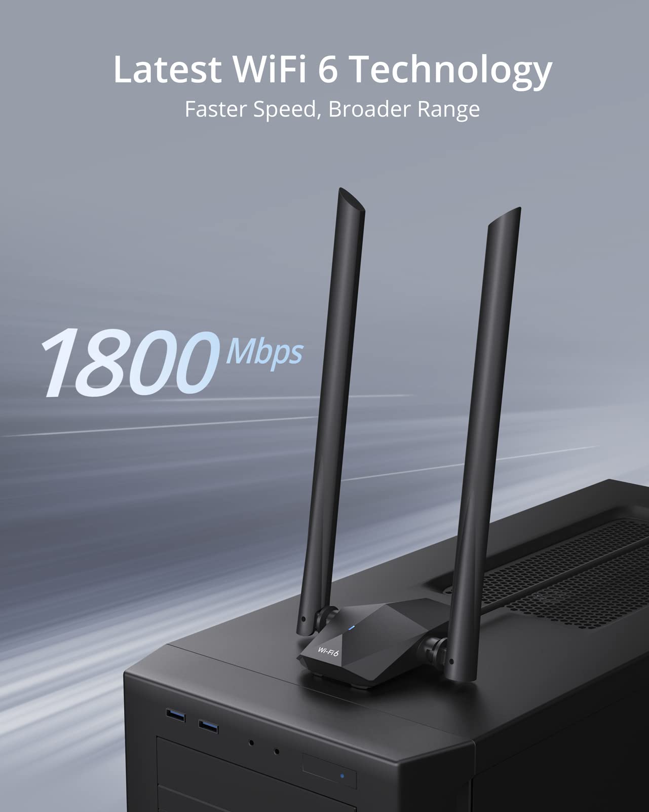 BrosTrend USB WiFi 6 Adapter AX1800 Long Range USB WiFi Adapter for PC Laptop Desktop 5GHz/1201Mbps + 2.4GHz/574Mbps Wireless Dongle with 2X High Gain Wi-Fi Antennas for Windows 11/10 ONLY