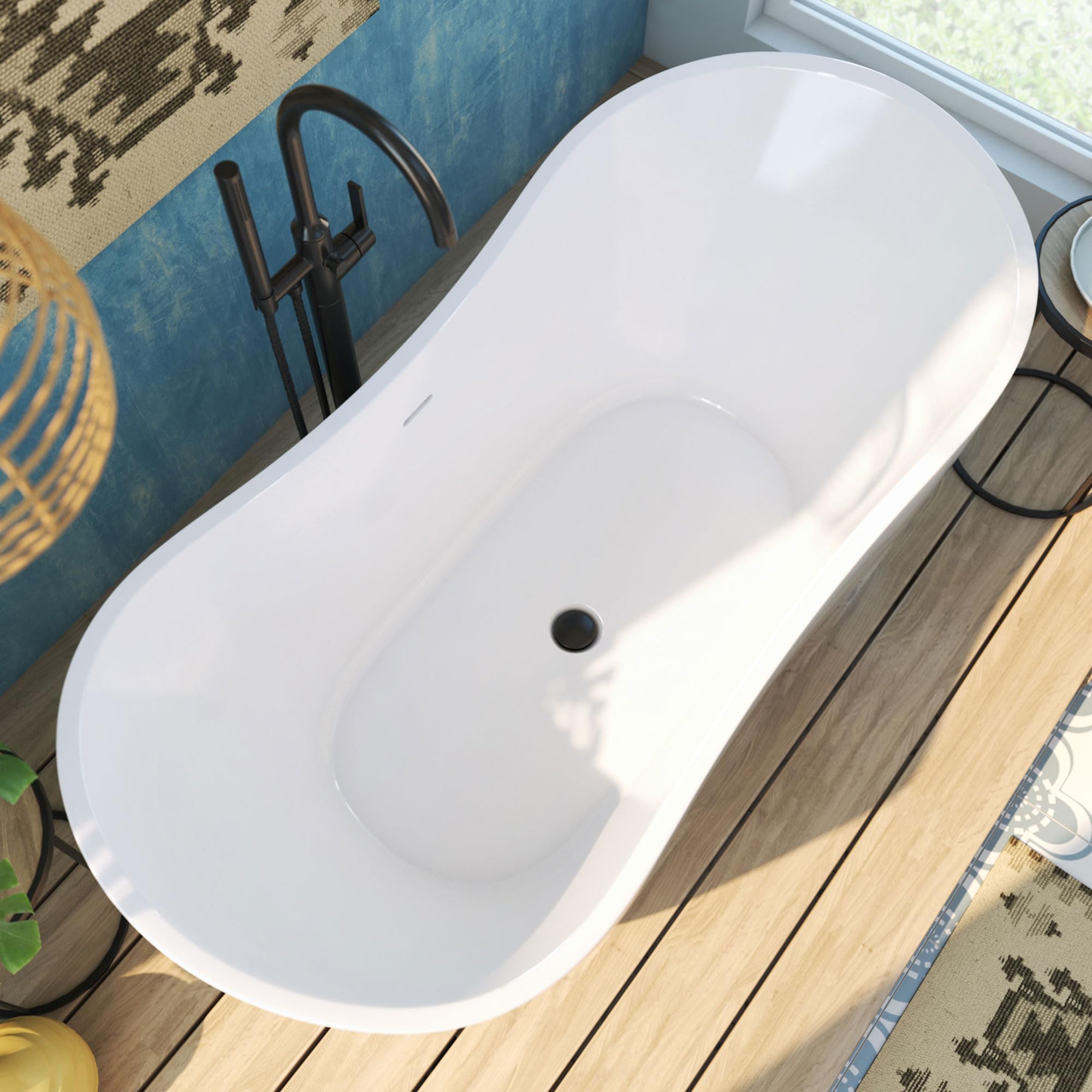 DreamLine Nile 59 in. L x 28 in. H Acrylic Freestanding Bathtub with Matte Black Finish