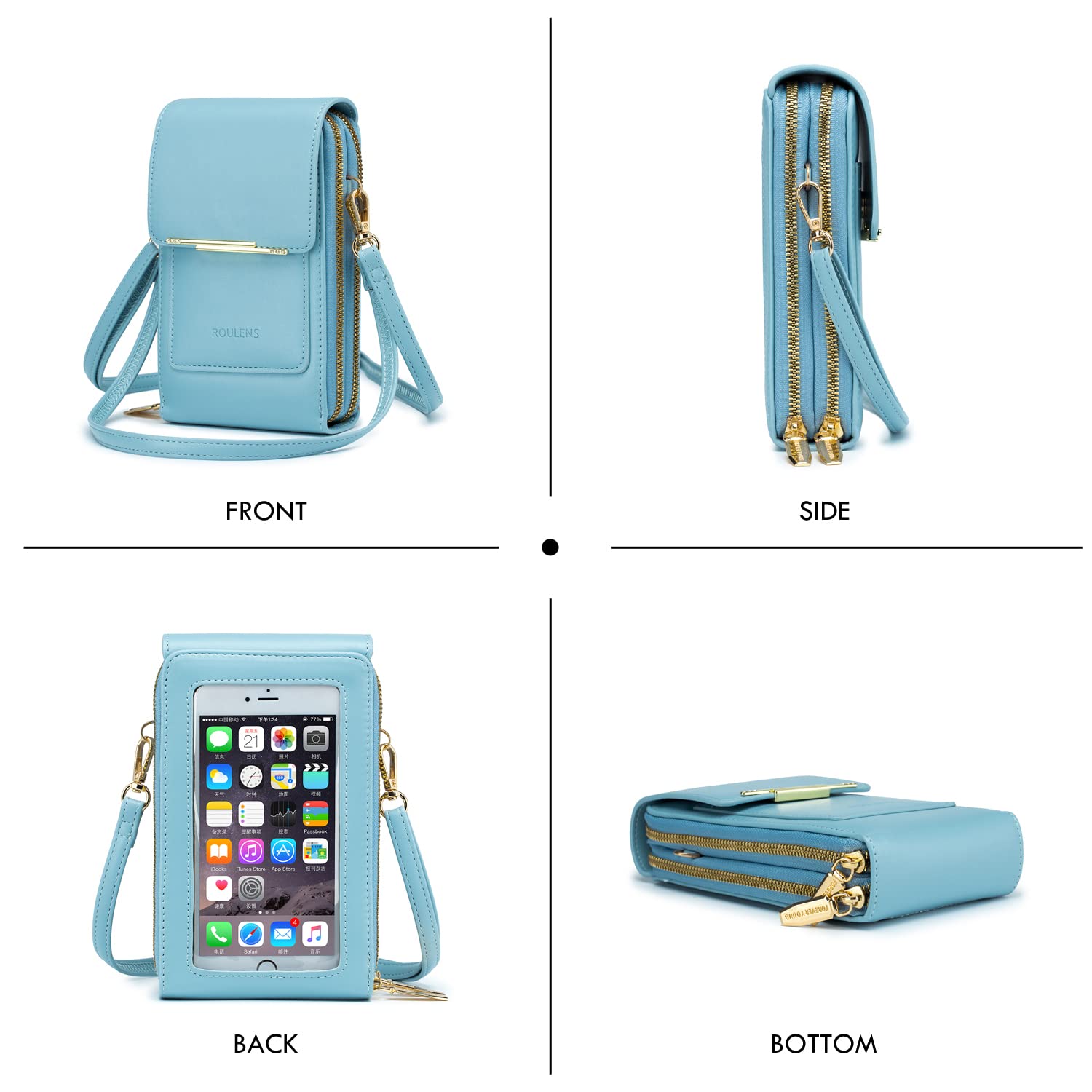 Roulens Small Crossbody Cell Phone Purse for Women, Touch Screen Bag Shoulder Handbag Wallet with Credit Card Slots