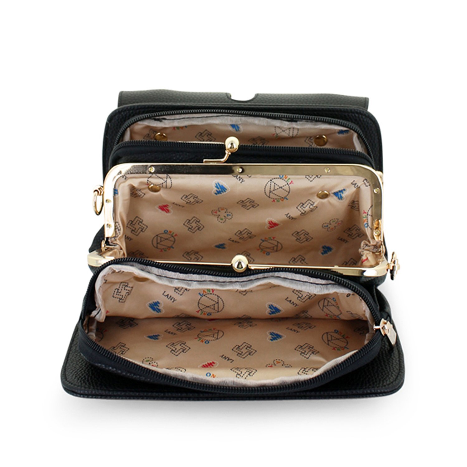 LANY "Daria Twist Lock Multi Compartment Cross Body Handbag (black)